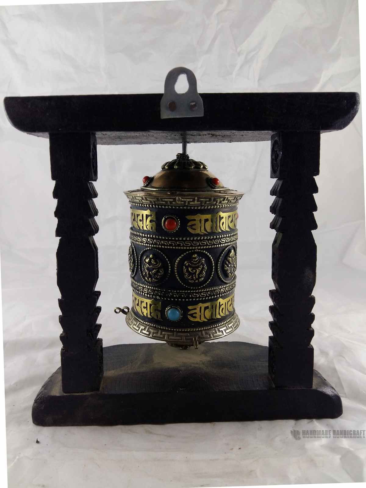 Brass Prayer Wheel on Wooden Frame Ashtamangala, Wall Mountable – 17 cm ...