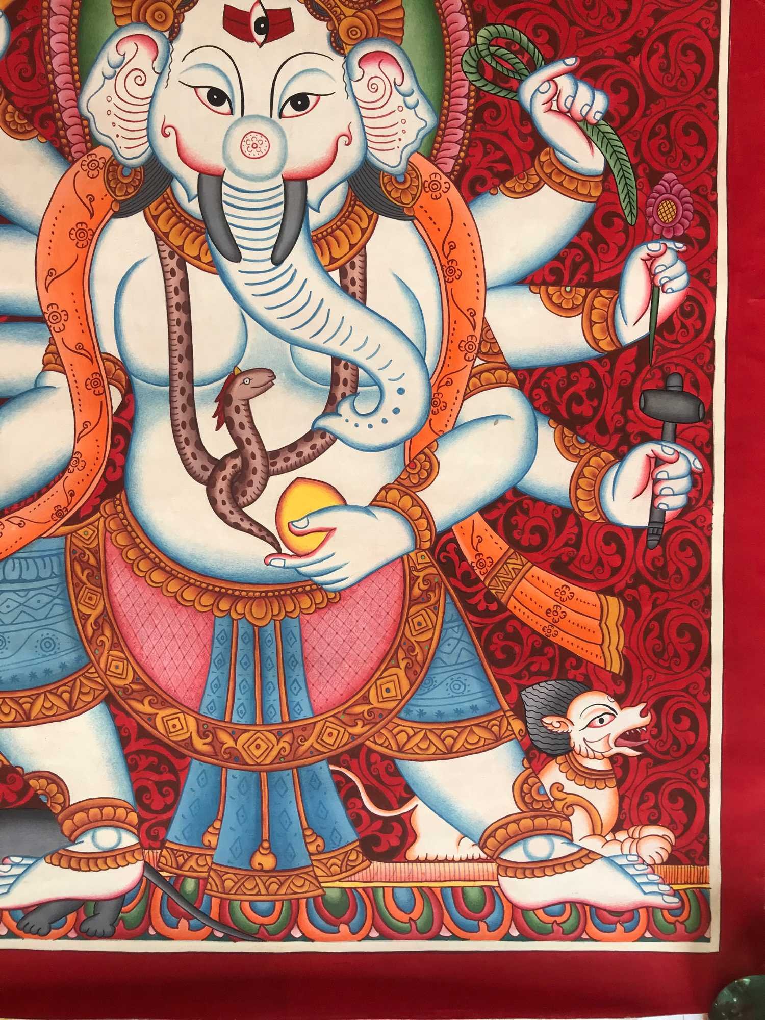 Tibetan Thangka Of 8 Arms Ganesh In Newari Paubha | Price: US$240 ...