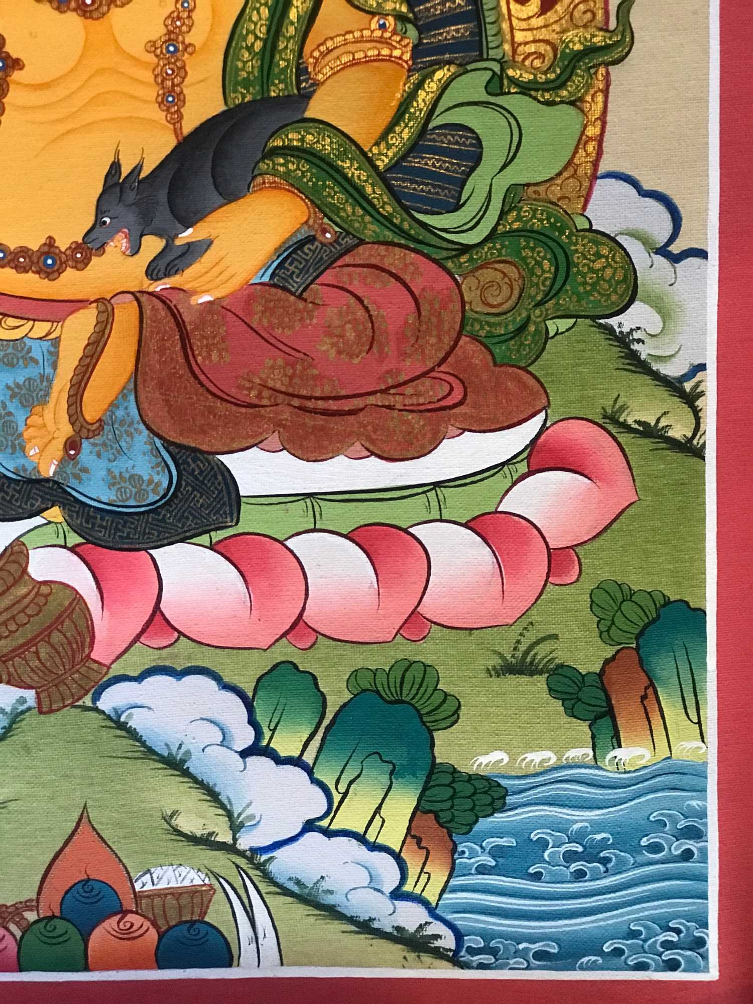 Tibetan Thangka Of Yellow Jambhala | Price: US$52 | Thangka - Figure ...
