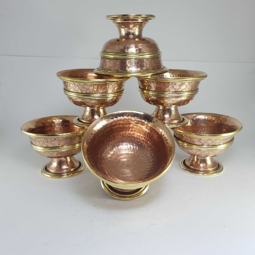 Large Copper Offering Bowl with Stand and hand Carving 7 pcs set – 10 × ...