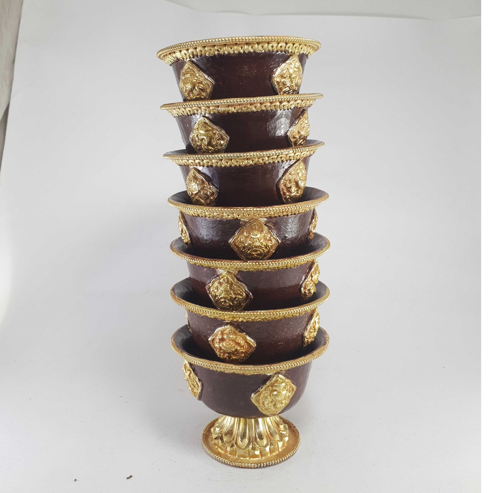 Large Copper Offering Bowl With Stand And Hand Carving 7 Pcs Set ...
