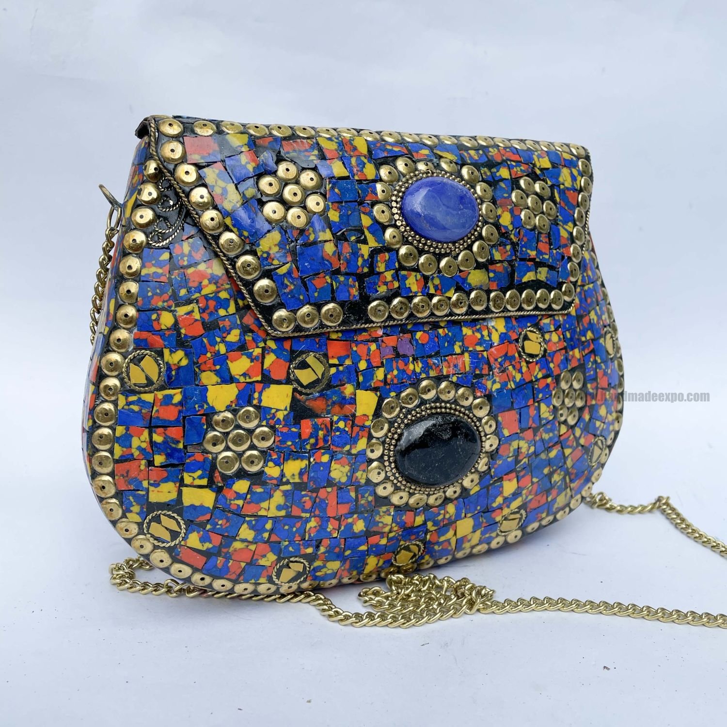 Nepali Handmade Small Ladies Bag With stone Setting , metal , golden ...