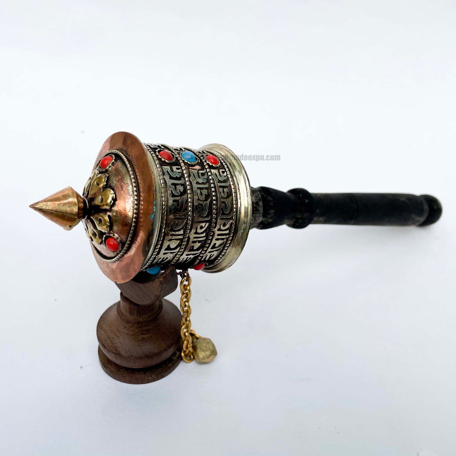 Ashtamangala Brass Hand Held With Mantra Prayer Wheel, Stone Setting ...