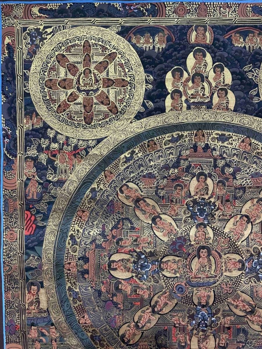 Buddhist Handmade Thangka Painting Of Pancha Buddha, Real Gold, Hand ...