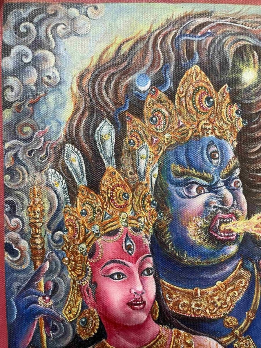 Buddhist Handmade Thangka Of Mahakala 2 arms, Hand Painted – 31.5 × 24 ...