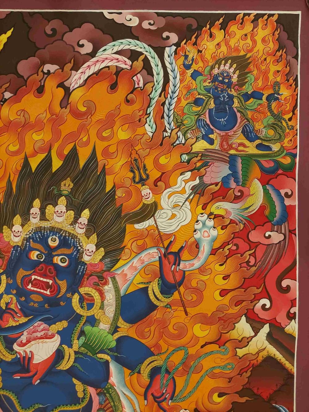 Buddhist Handmade Thangka Of Black Mahakala, Real Gold, Hand Painted ...