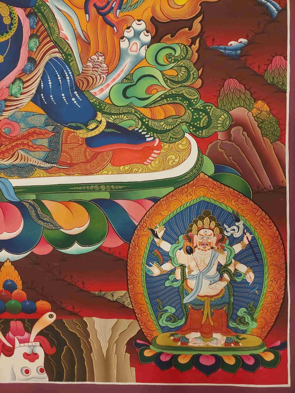 Buddhist Handmade Thangka Of Black Mahakala, Real Gold, Hand Painted ...