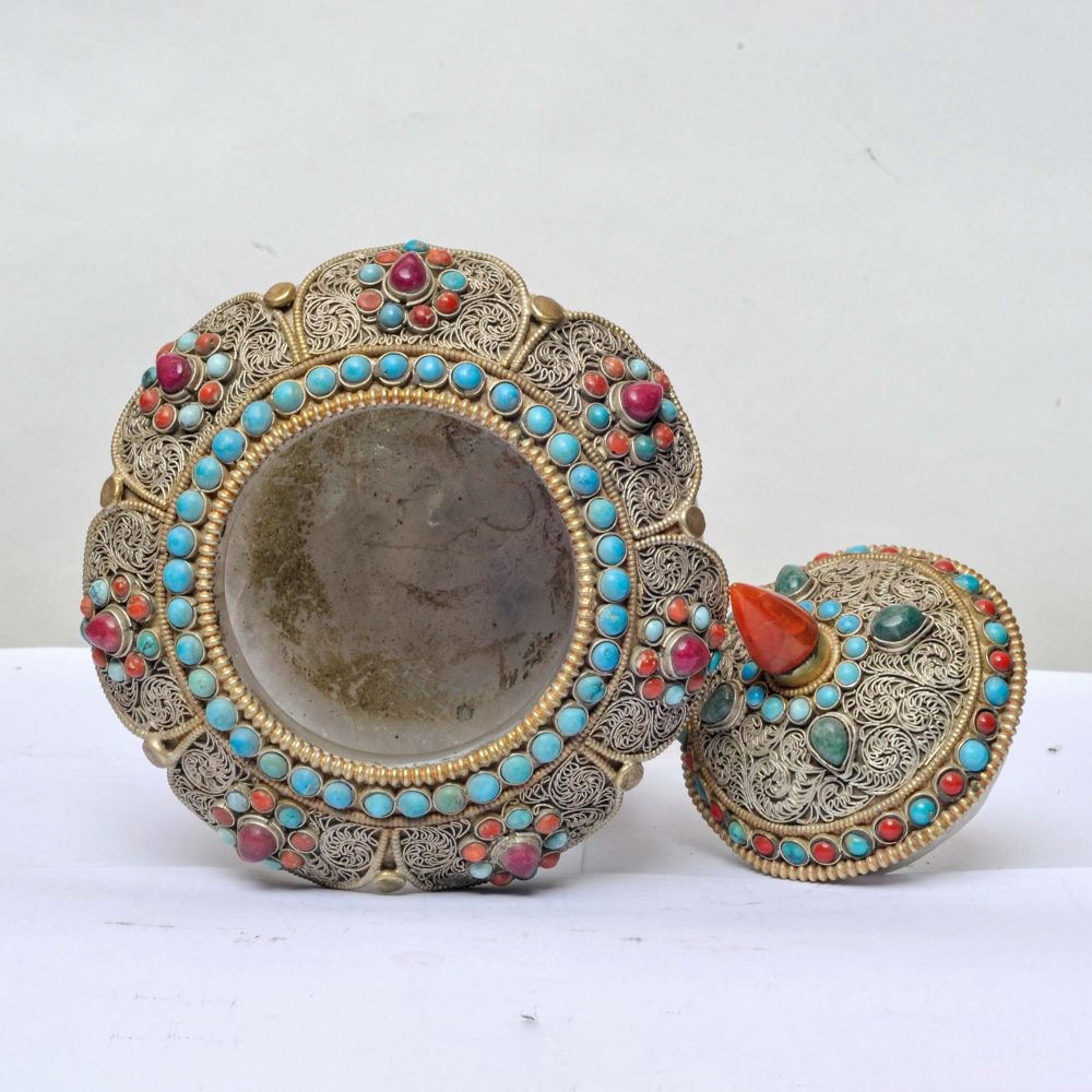 Nepali Handmade Crystal And Metal Siku Design Buddhist Urn Offering ...