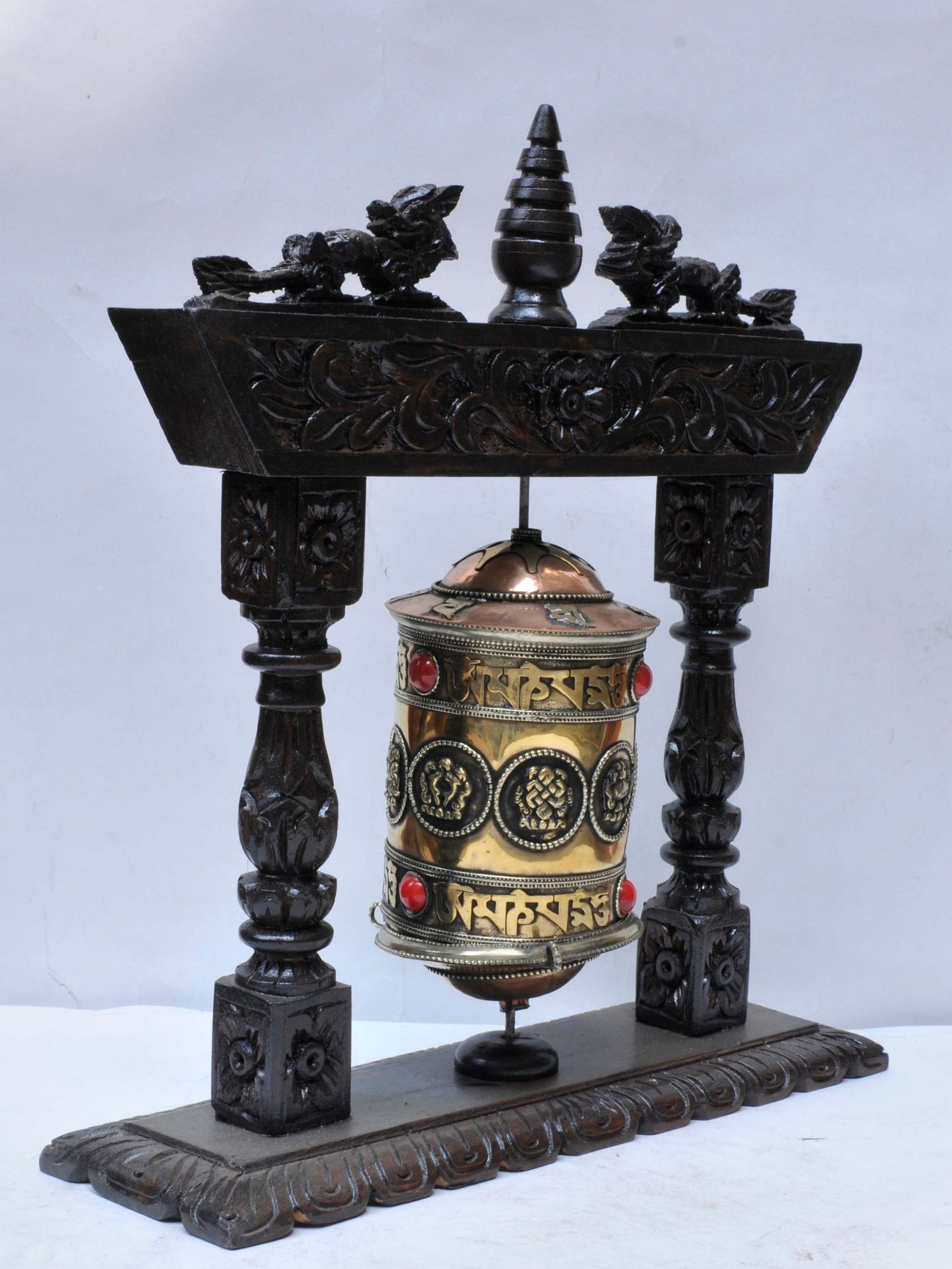 Buddhist Handmade Brass Prayer Wheel On Wooden Frame With Ashtamangala ...
