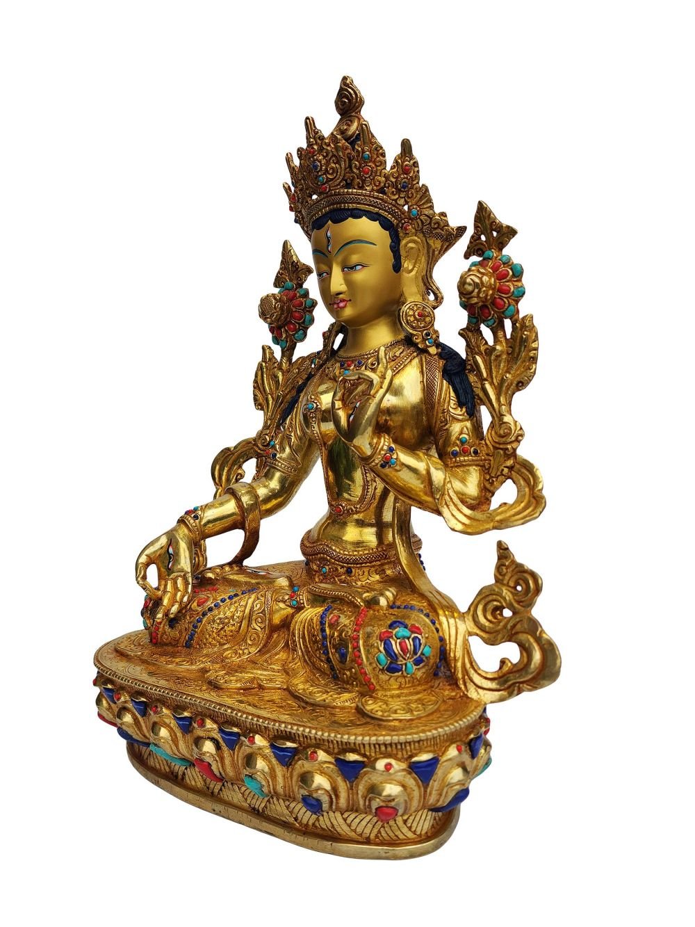 Buddhist Handmade Statue Of White Tara, face Painted , gold Plated ...