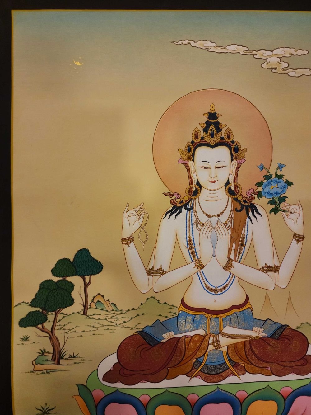 Chenrezig Thangka, Buddhist Traditional Painting, real Gold Karma Gadri ...
