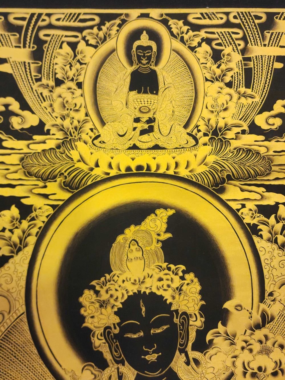White Tara Thangka, black And Gold , Buddhist Traditional Hand Painting ...