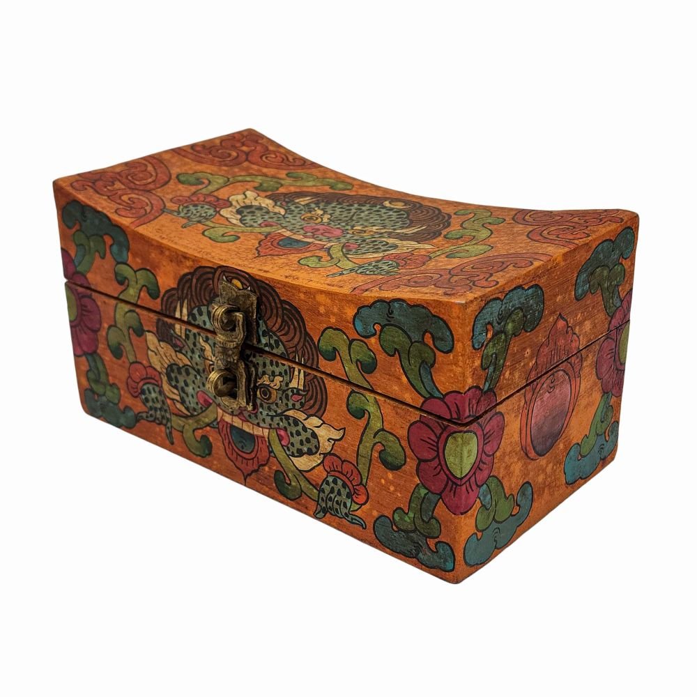 Tibetan Ritual Wooden Box, painted , Orange-brown | Price: US$15 ...