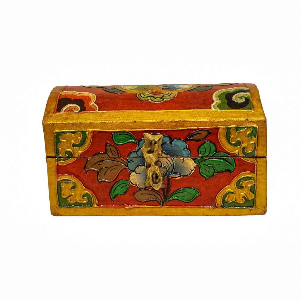 Tibetan Ritual Wooden Box, carved and Painted – 9 × 16 cm | Wood by ...