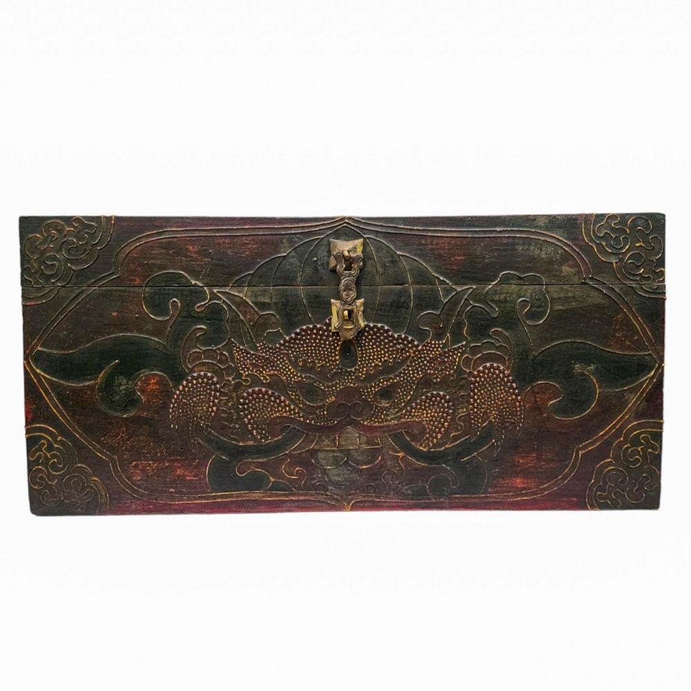 traditional Tibetan , Wooden Square Box, yellow Color Lotus Painted ...