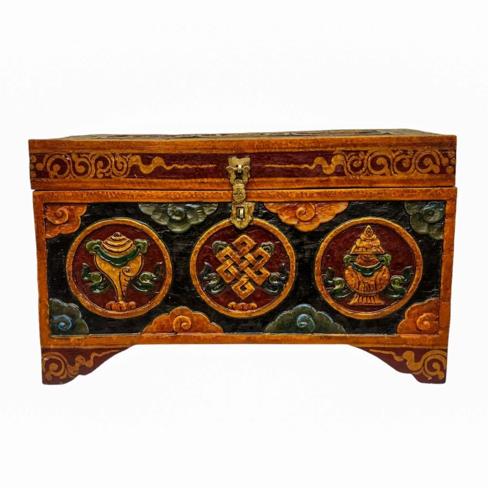 Tibetan Ritual Wooden Box, Traditional color Painted – 25 × 41 cm ...