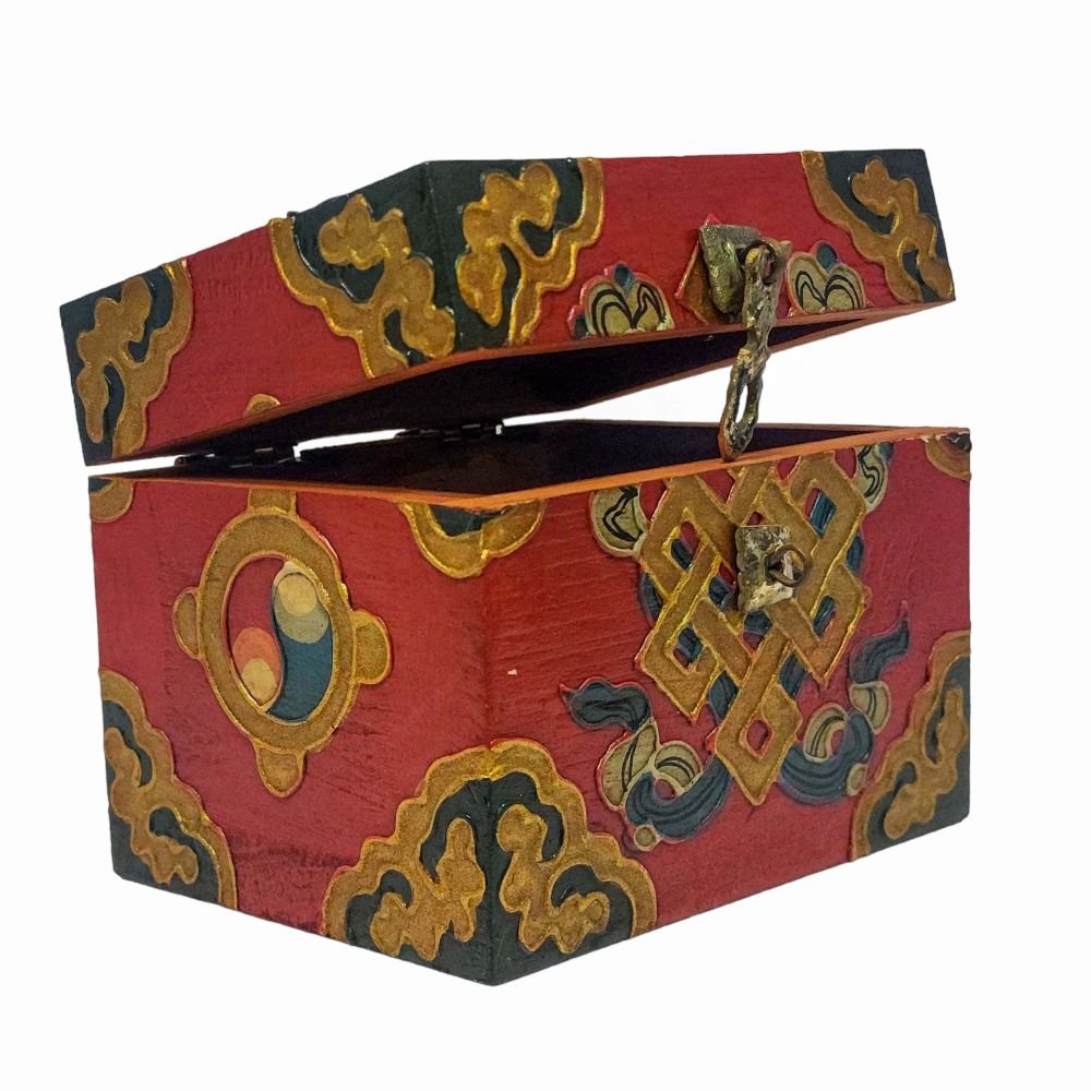 Tibetan Ritual Wooden Box, Traditional color Painted – 10 × 12.5 cm ...