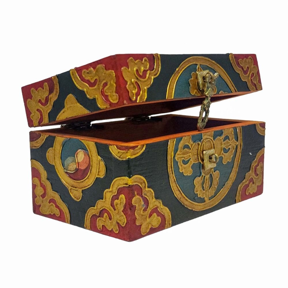 Tibetan Ritual Wooden Box, Traditional Color Painted | Price: US$13 ...