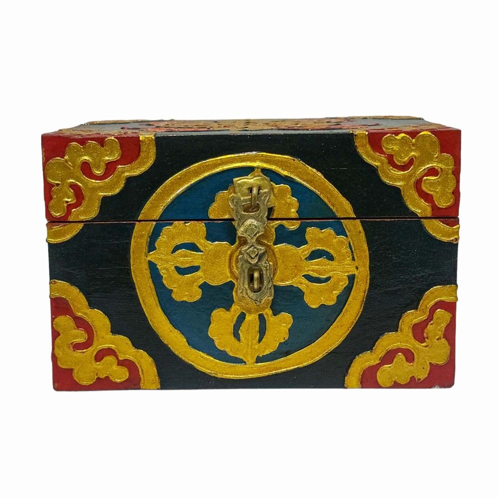 Tibetan Ritual Wooden Box Traditional Color Painted 9 By 14 Cm Made Tibetan Ritual Wooden Box Traditional Color Painted 9 By 14 Cm Made