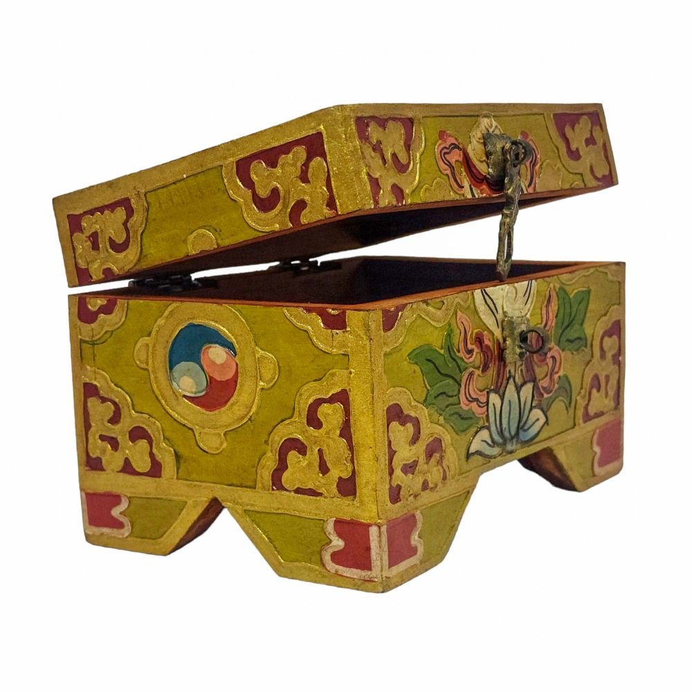 Tibetan Ritual Wooden Box, Traditional color Painted, Wooden Tibetan ...