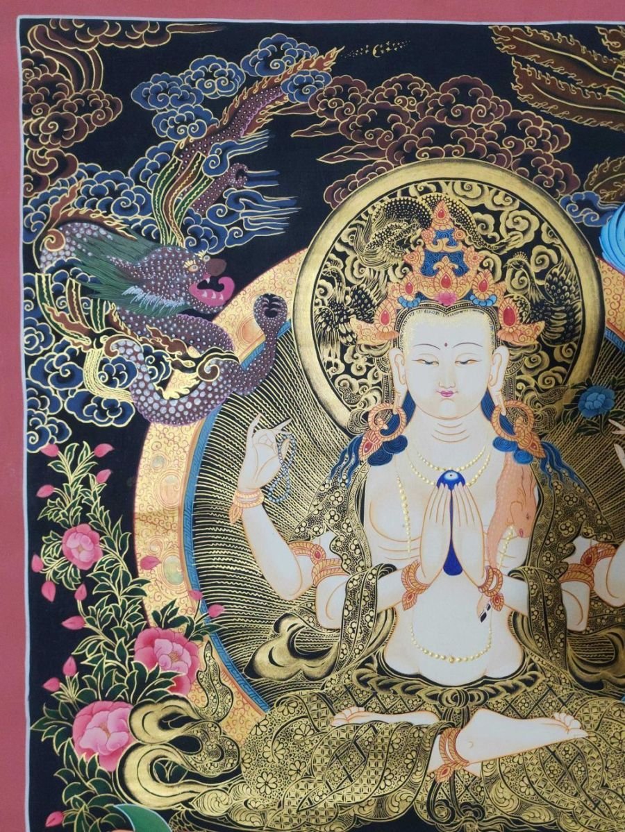 Chenrezig Thangka, Buddhist Traditional Painting, Hand Painted – 71 × ...