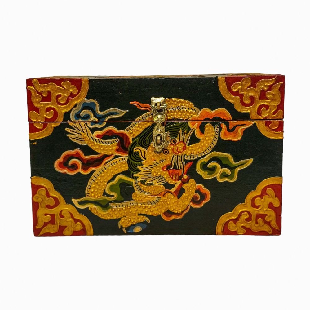 Tibetan Ritual Wooden Box, carved and Painted, Wooden Tibetan Box – 14 ...