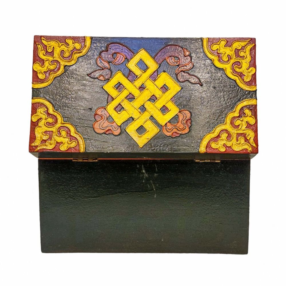 Tibetan Ritual Wooden Box, carved and Painted, 14 by 23 cm, made by ...