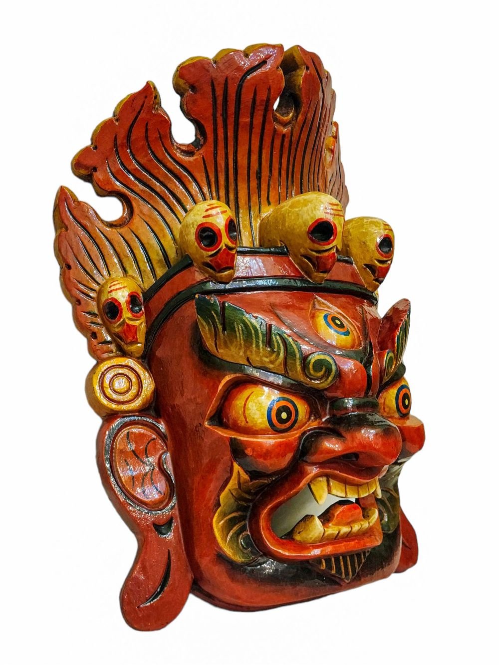 Fire Bhairava, Handmade Wooden Mask, Wall hanging, Painted, Poplar Wood ...