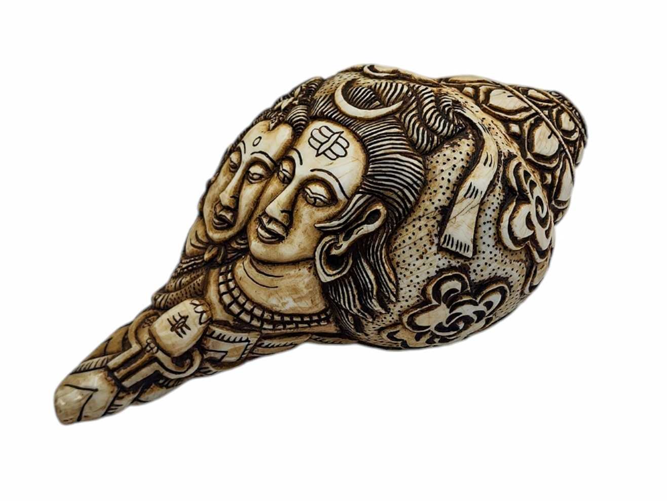 Conch Shell With Shiva And Parvati Hand Carved – 10 × 12 cm | Conch ...