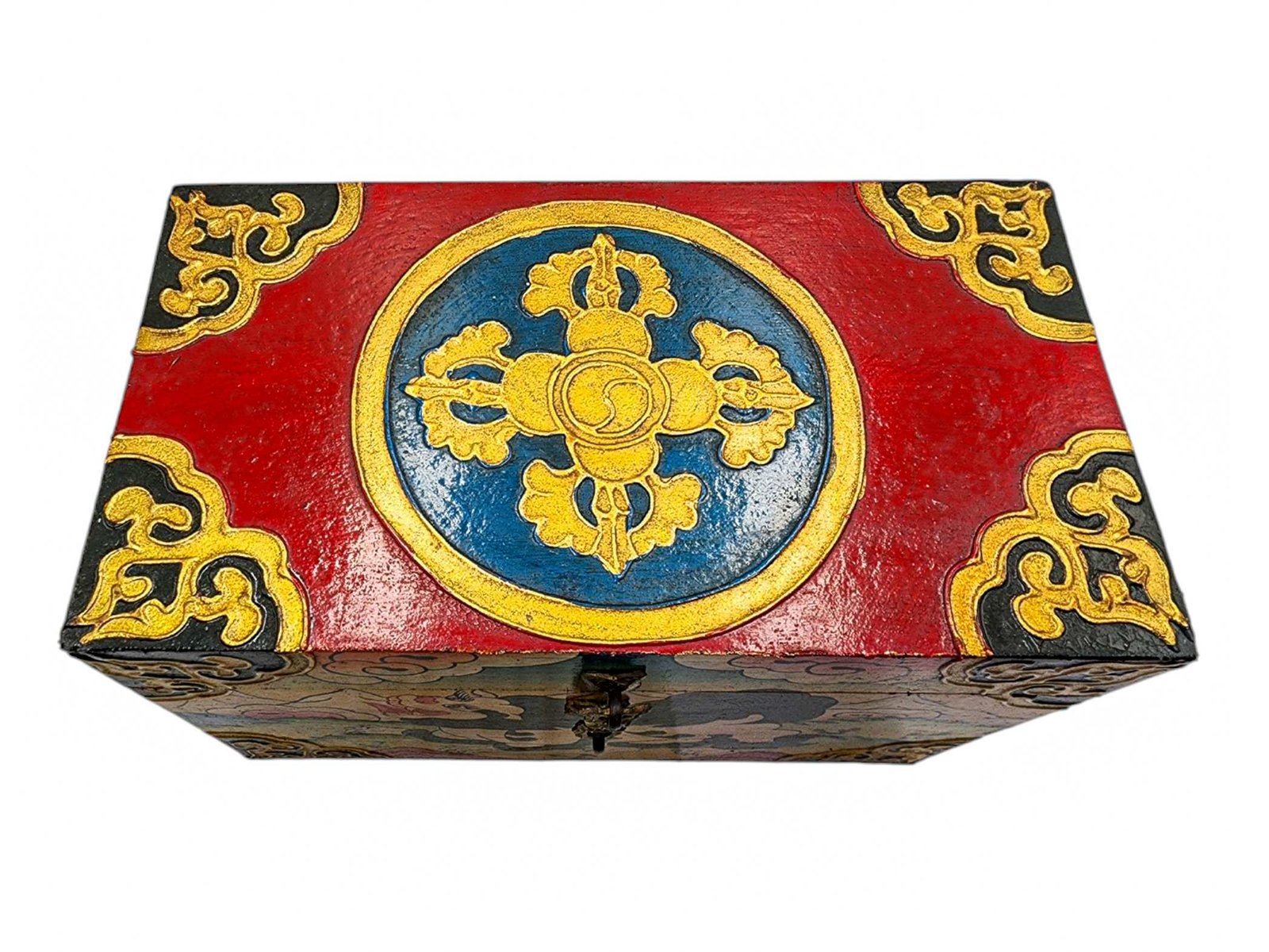 Buddhist Wooden Box, Tibetan Style With Traditional Colors, Snow Lion ...