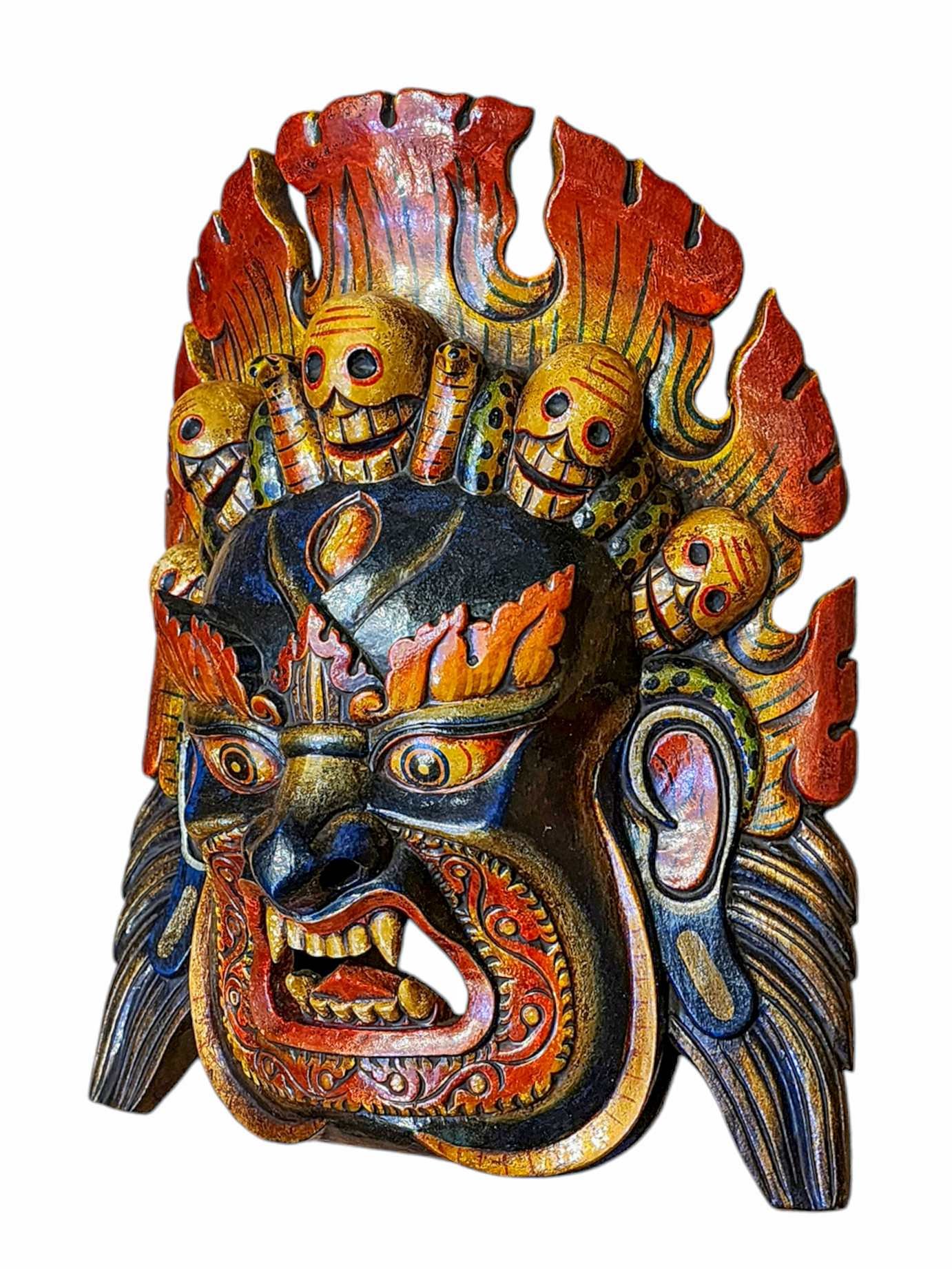 fire Bhairav , Handmade Wooden Mask, Wall Hanging, Painted, Poplar Wood ...