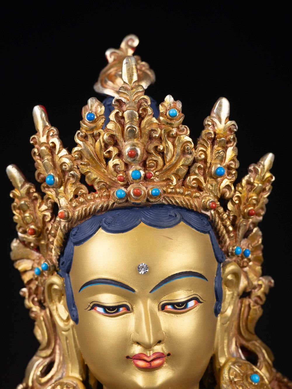green Tara , Buddhist Handmade Statue, partly Gold Plated , face ...