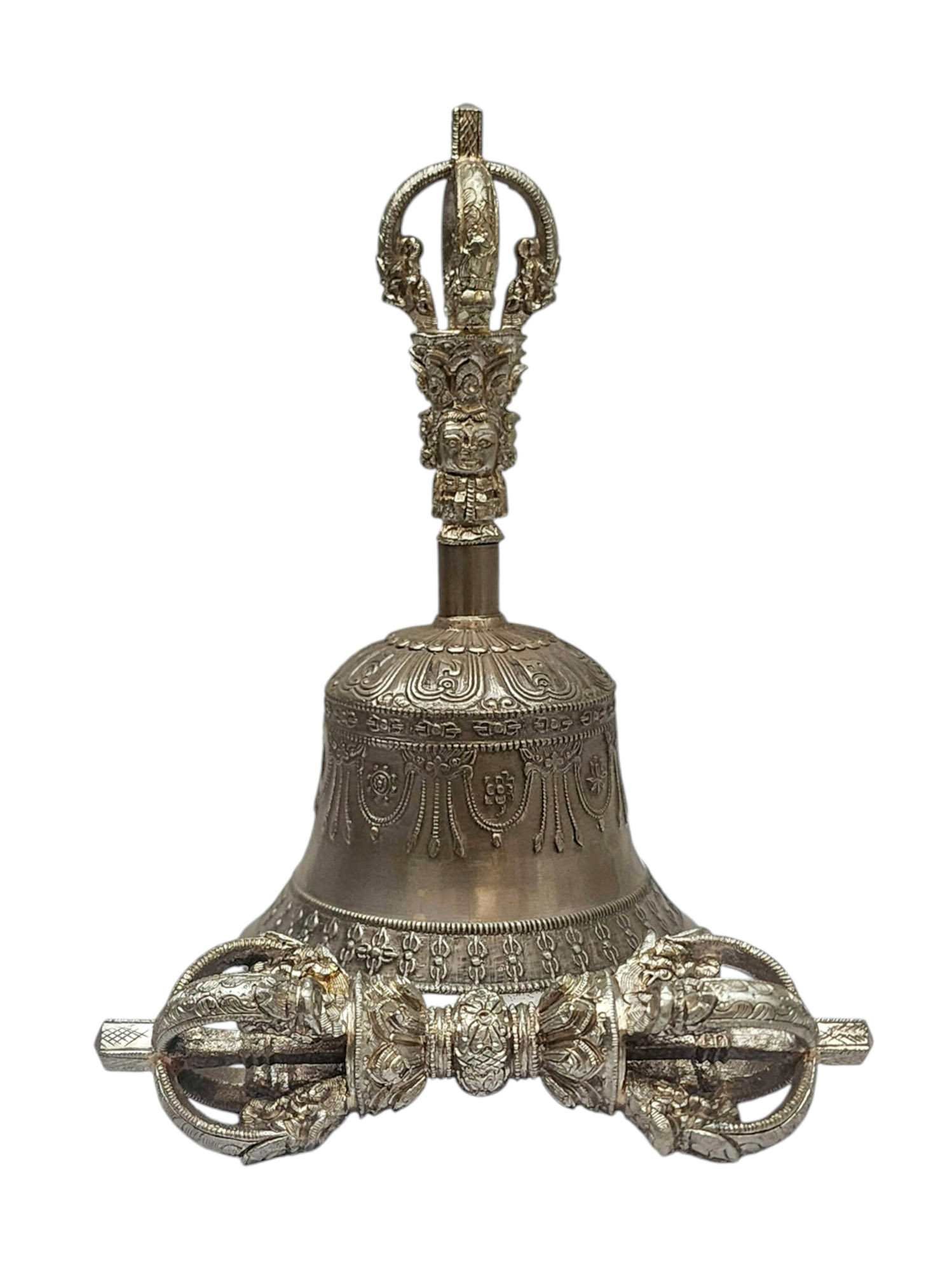 Pure Bronze Bell And Vajra Dorje Set - White Metal Top Handle | Price ...